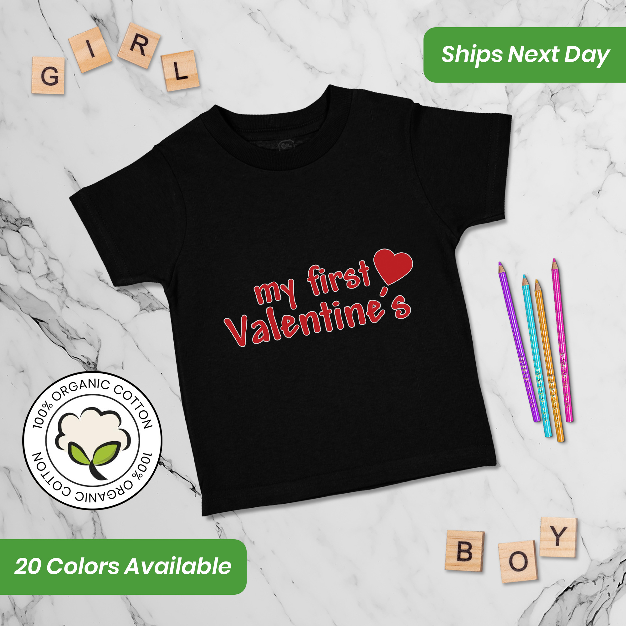Toddler T-Shirt My First Valentine's with Heart Symbol Cotton Boy ...